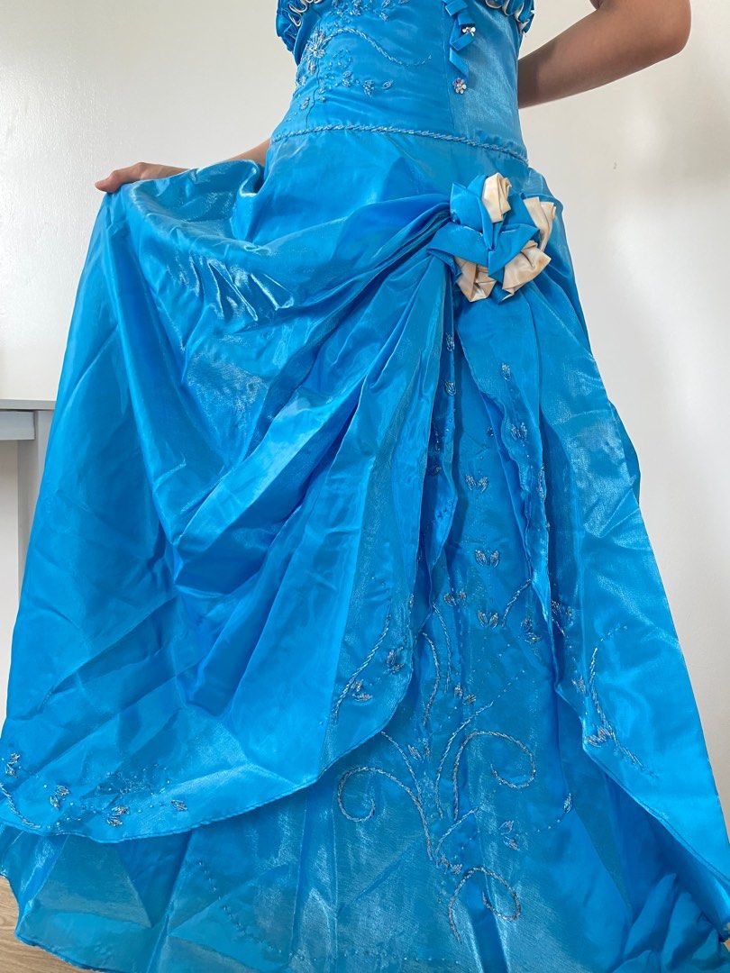 FOR RENT Powder Blue Sagala/ Prom Floral Evning Gown, Women's Fashion ...