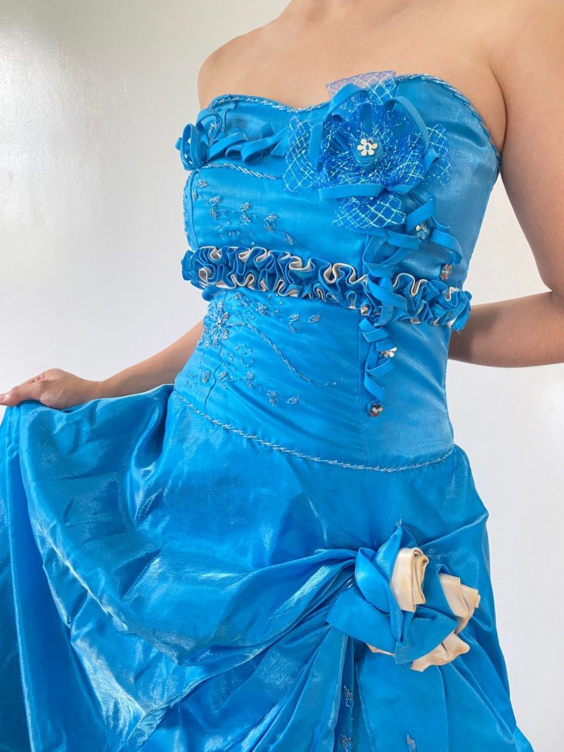 FOR RENT Powder Blue Sagala/ Prom Floral Evning Gown, Women's Fashion ...