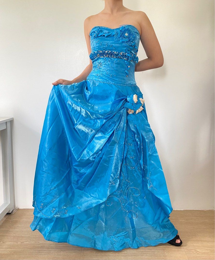 FOR RENT Powder Blue Sagala/ Prom Floral Evning Gown, Women's Fashion ...