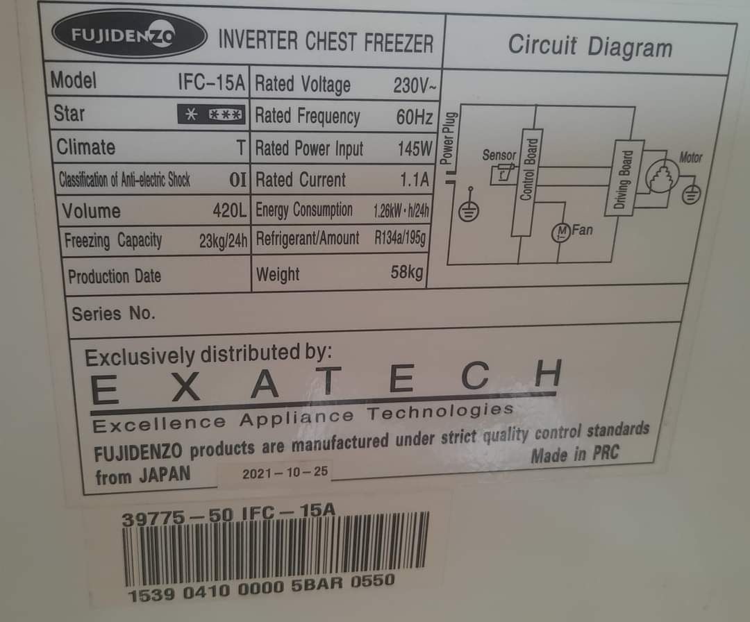 FUJIDENZO FREEZER INVERTER, TV & Home Appliances, Kitchen Appliances ...