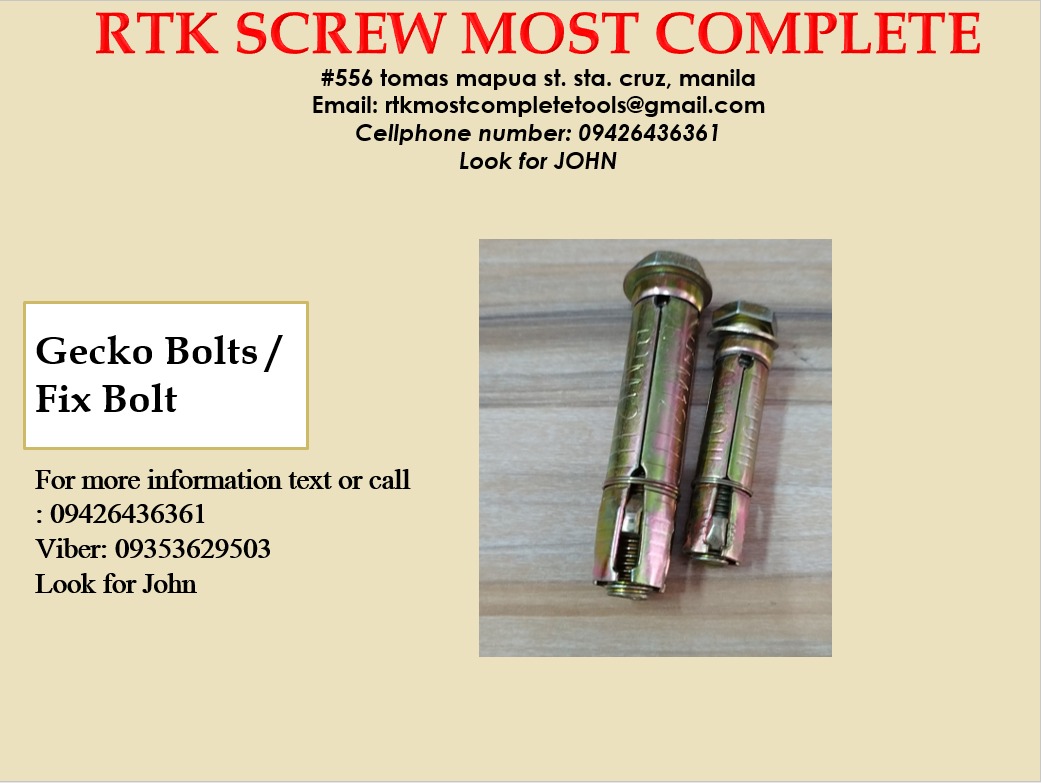 Gecko Bolts / Fix Bolt 8x60, Commercial & Industrial, Construction Tools & Equipment on Carousell