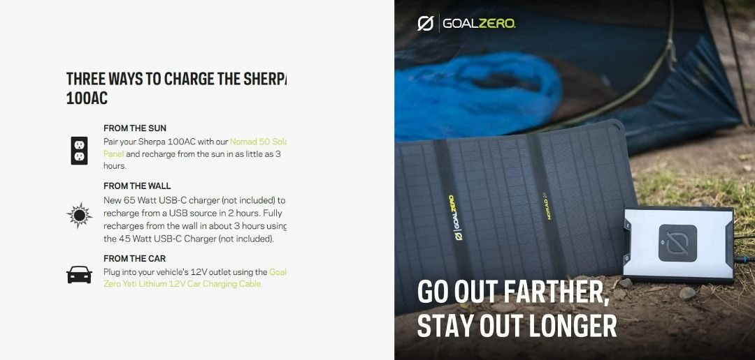 GoalZero (Goal Zero) Sherpa 100AC (New) Wireless Portable AC Power Bank ...