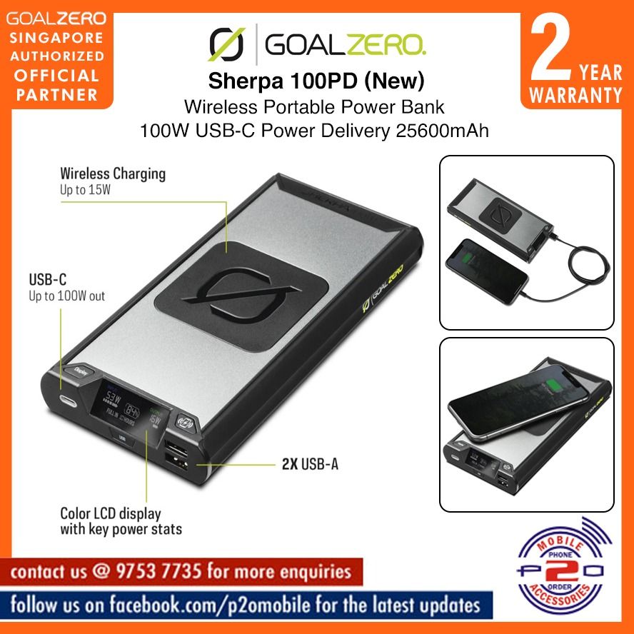 GoalZero (Goal Zero) Sherpa 100PD (New) Wireless Portable Power Bank 100W USB-C Power Delivery ...