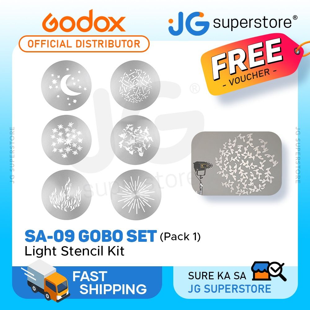 Godox SA-09 Gobo Stencil Set Kit (6PCS) with Assorted Creative Effect ...