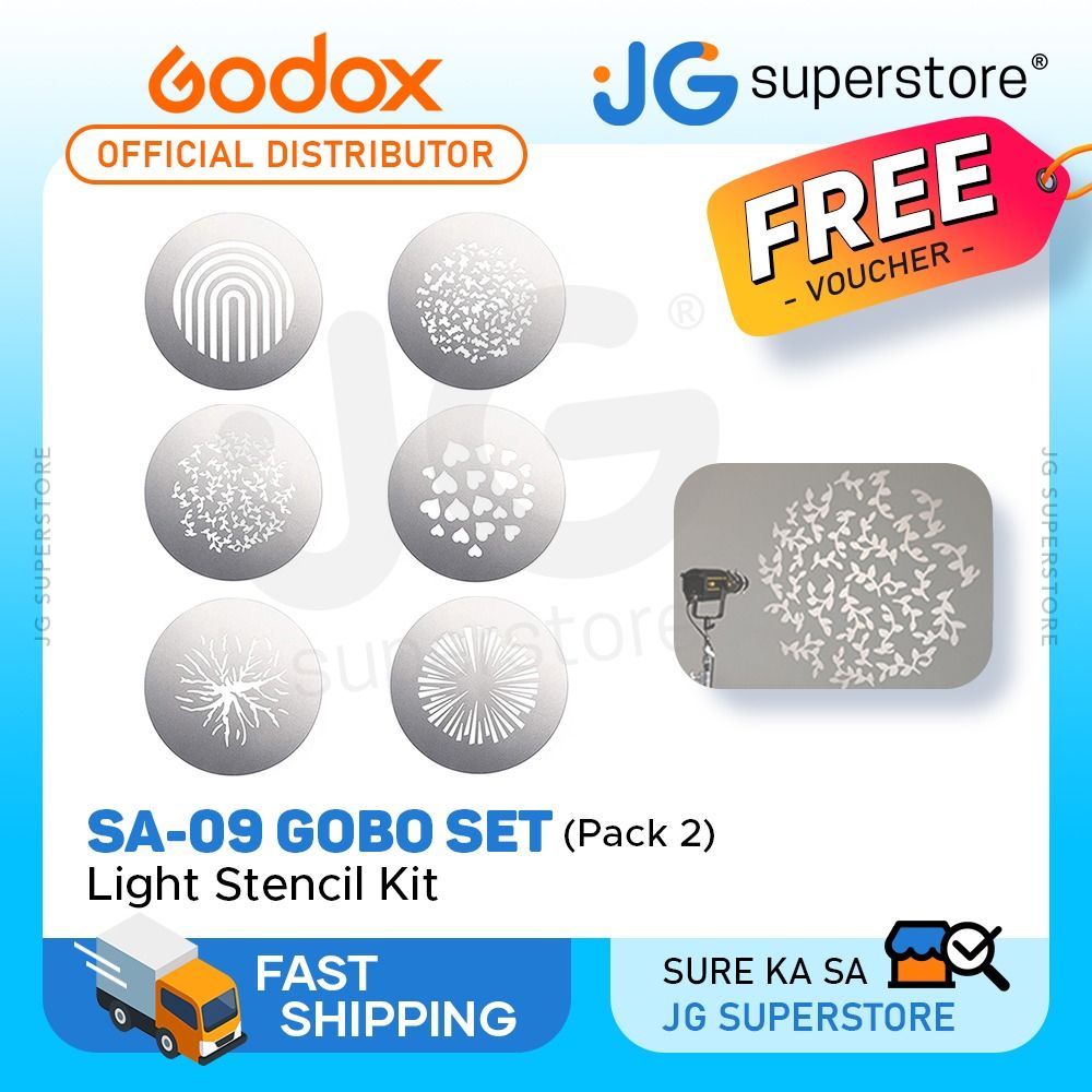 Godox SA-09 Gobo Stencil Set Kit (6PCS) with Assorted Creative Effect ...