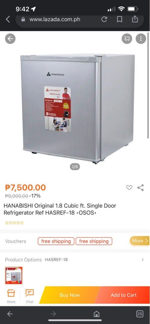Hanabishi Refrigerator 1.8 Cubic Ft Single door, TV & Home Appliances ...