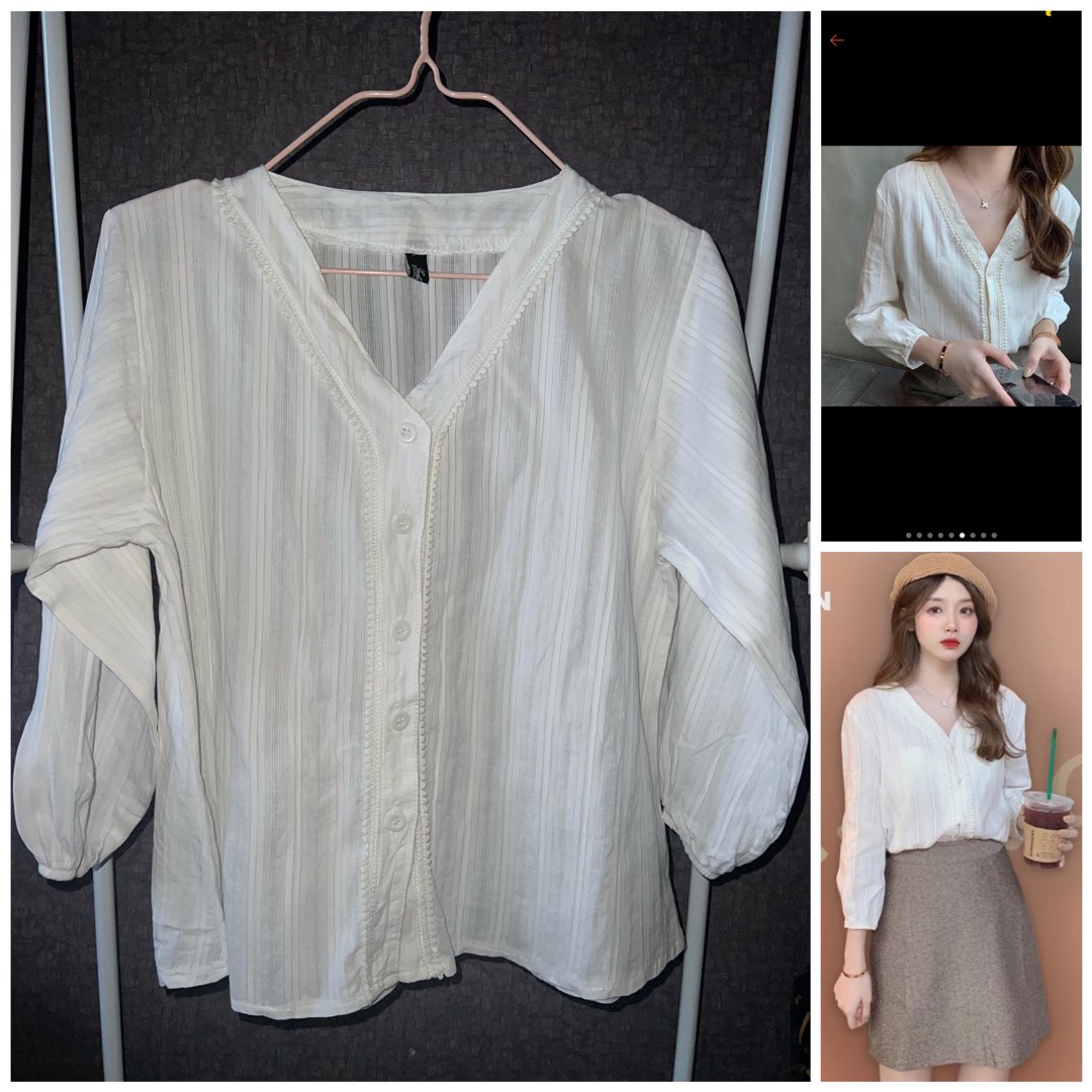 Kemeja putih (never been used), Fesyen Wanita, Pakaian Wanita, Atasan ...