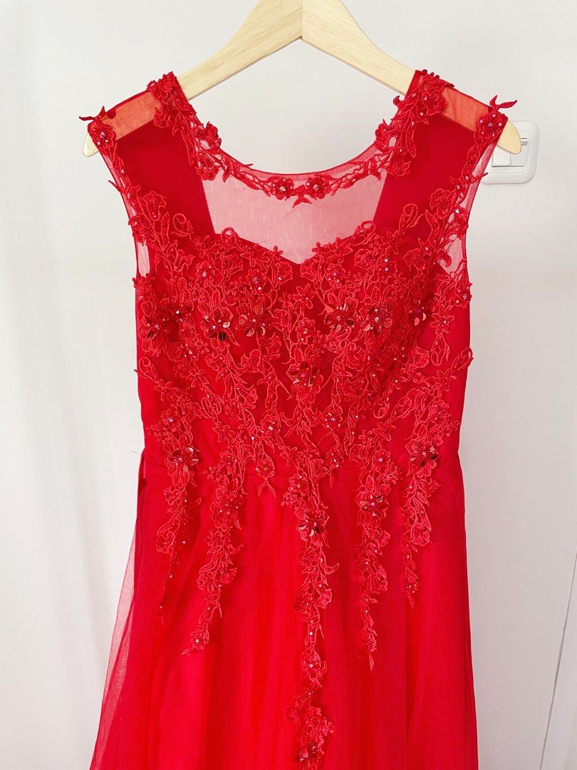 Longdress/gaun pesta warna merah, Fesyen Wanita, Pakaian Wanita, Gaun ...