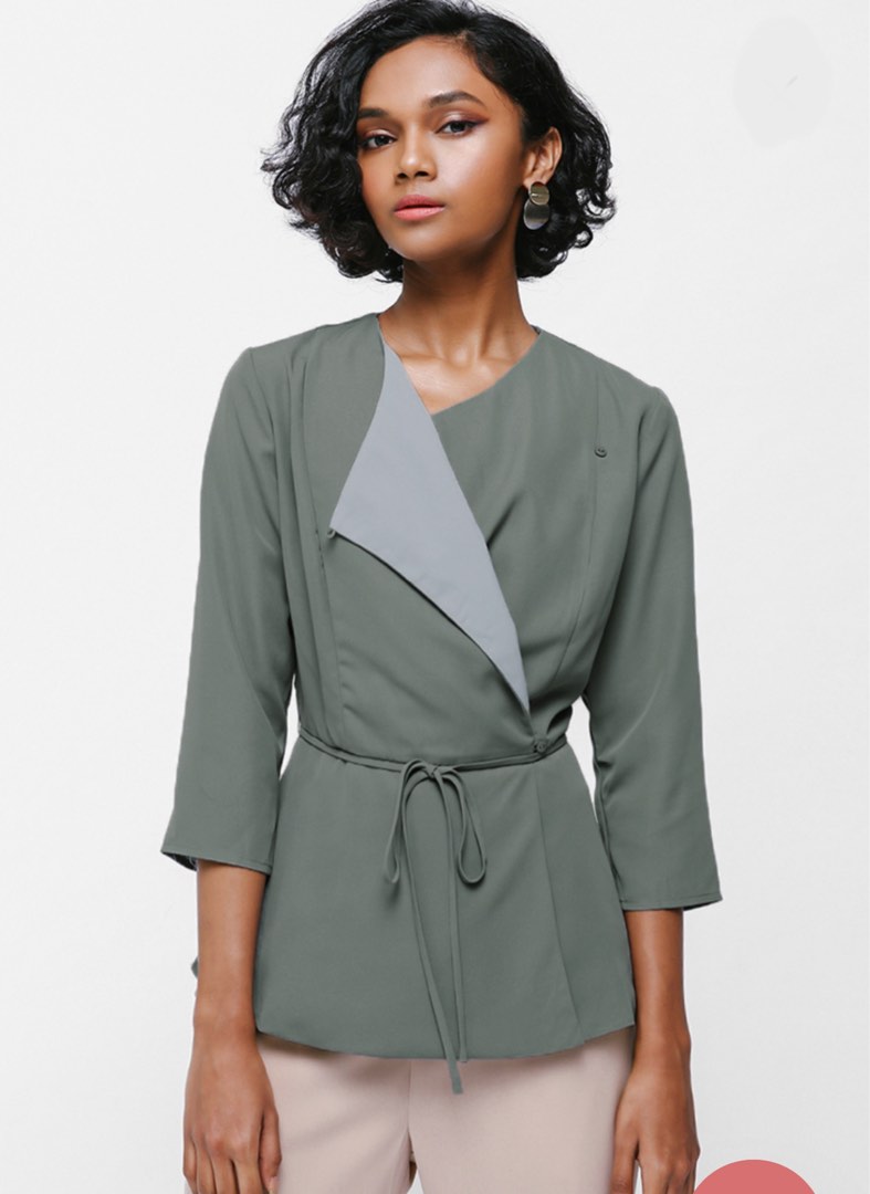 Love Bonito Shawyn Contrast Foldover String Tie Top (Seafoam) on Carousell