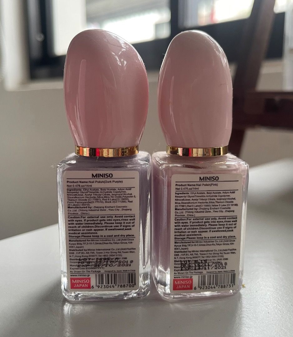 MINISO nail polish (14 ml)- pink & purple, Beauty & Personal Care ...