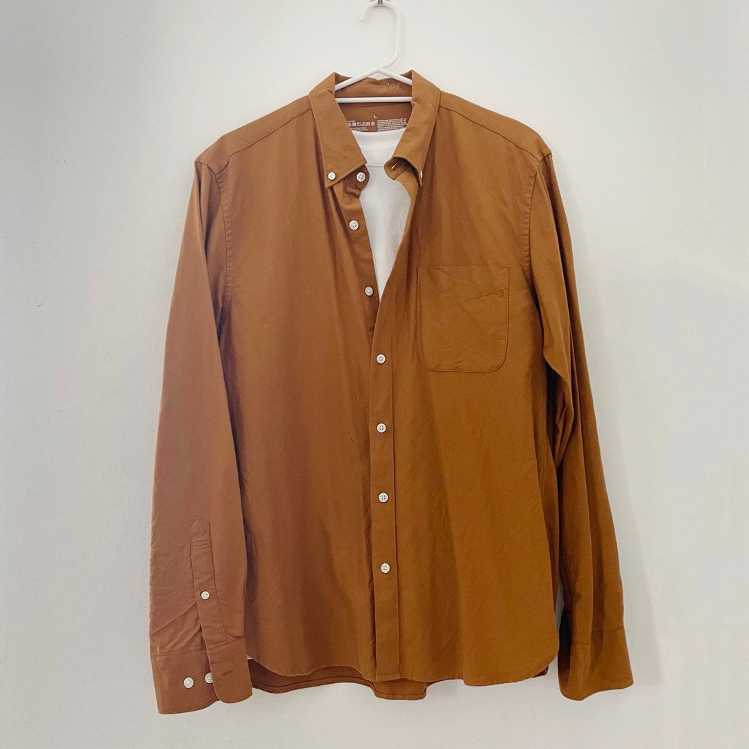 SALE: MUJI Brown Oxford Shirt, Men's Fashion, Tops & Sets, Formal ...