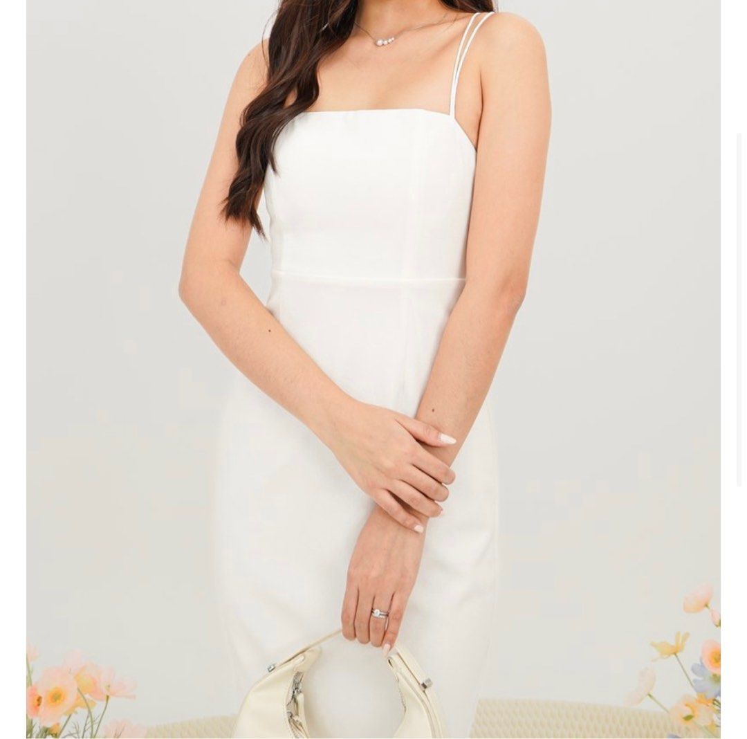 Myra Padded Cross Back Midi Dress in White, Women's Fashion, Dresses ...