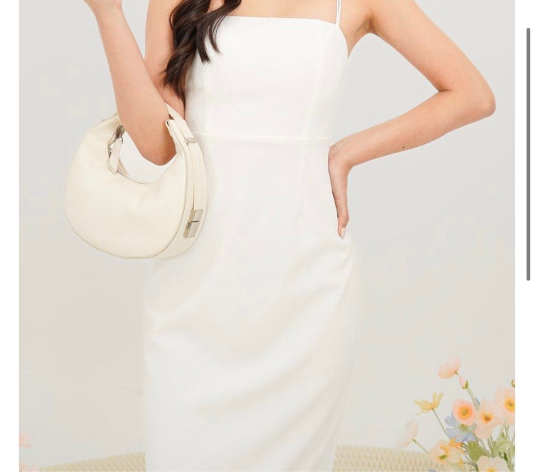 Myra Padded Cross Back Midi Dress in White, Women's Fashion, Dresses ...