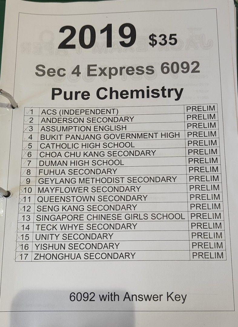 Olevel Pure Chemistry Preliminary exam papers school seab, Hobbies ...