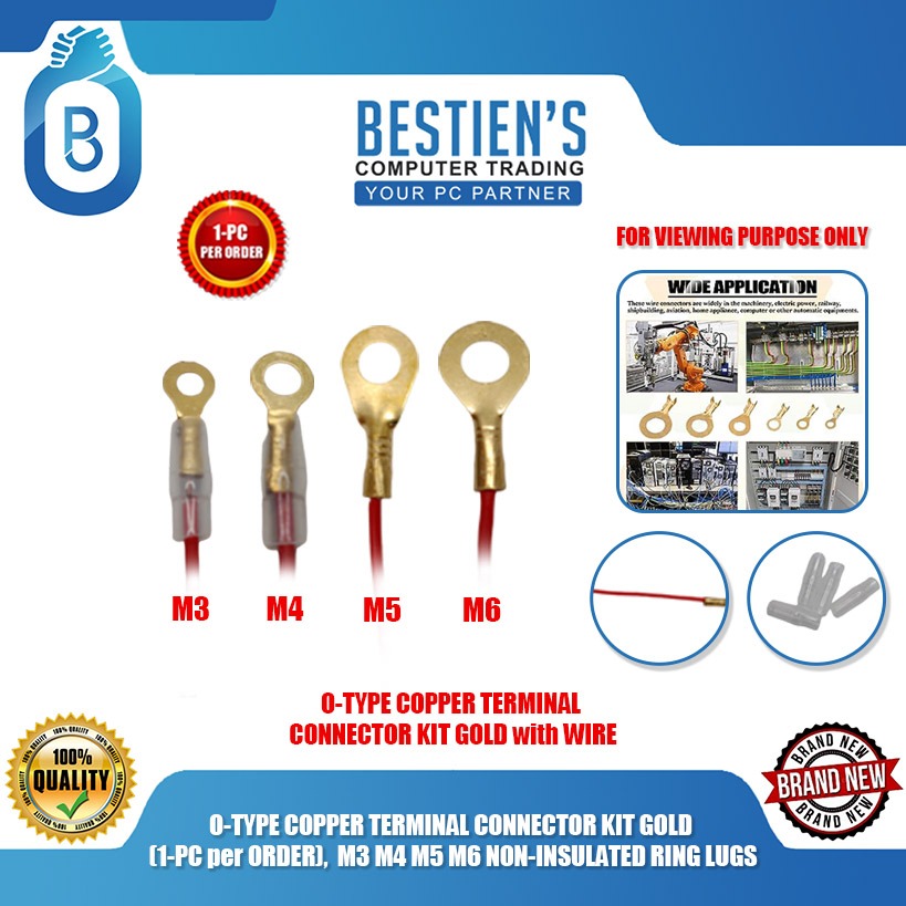 O-TYPE COPPER TERMINAL CONNECTOR KIT GOLD (1-PC per ORDER), M3 M4 M5 M6 ...