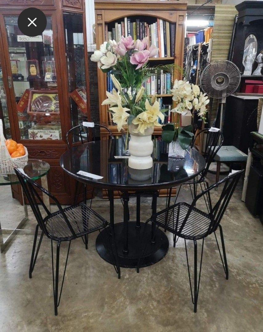 Quartz table with metal chairs, Furniture & Home Living, Furniture ...