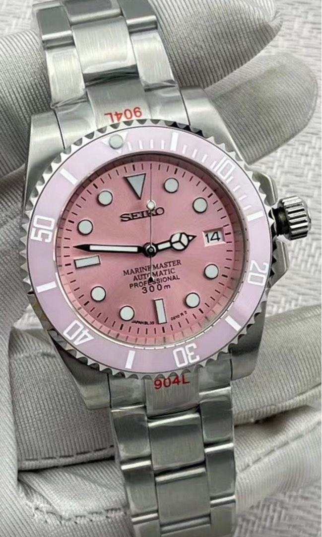 Seiko Mod custom pink submariner, Women's Fashion, Watches & Accessories, Watches on Carousell