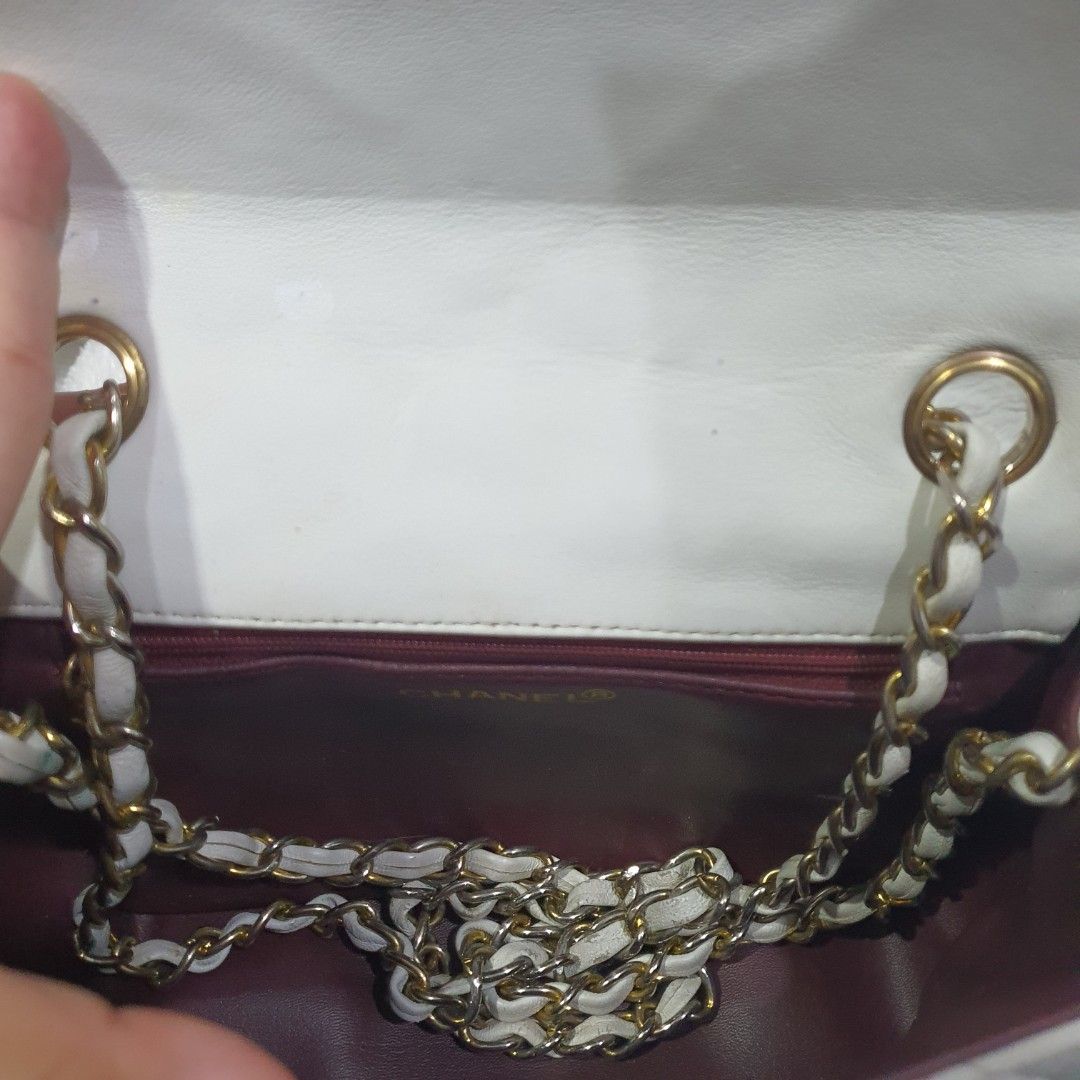 Tas sling rantai kulit asli model Chanel Classic Putih Vintage, Barang ...