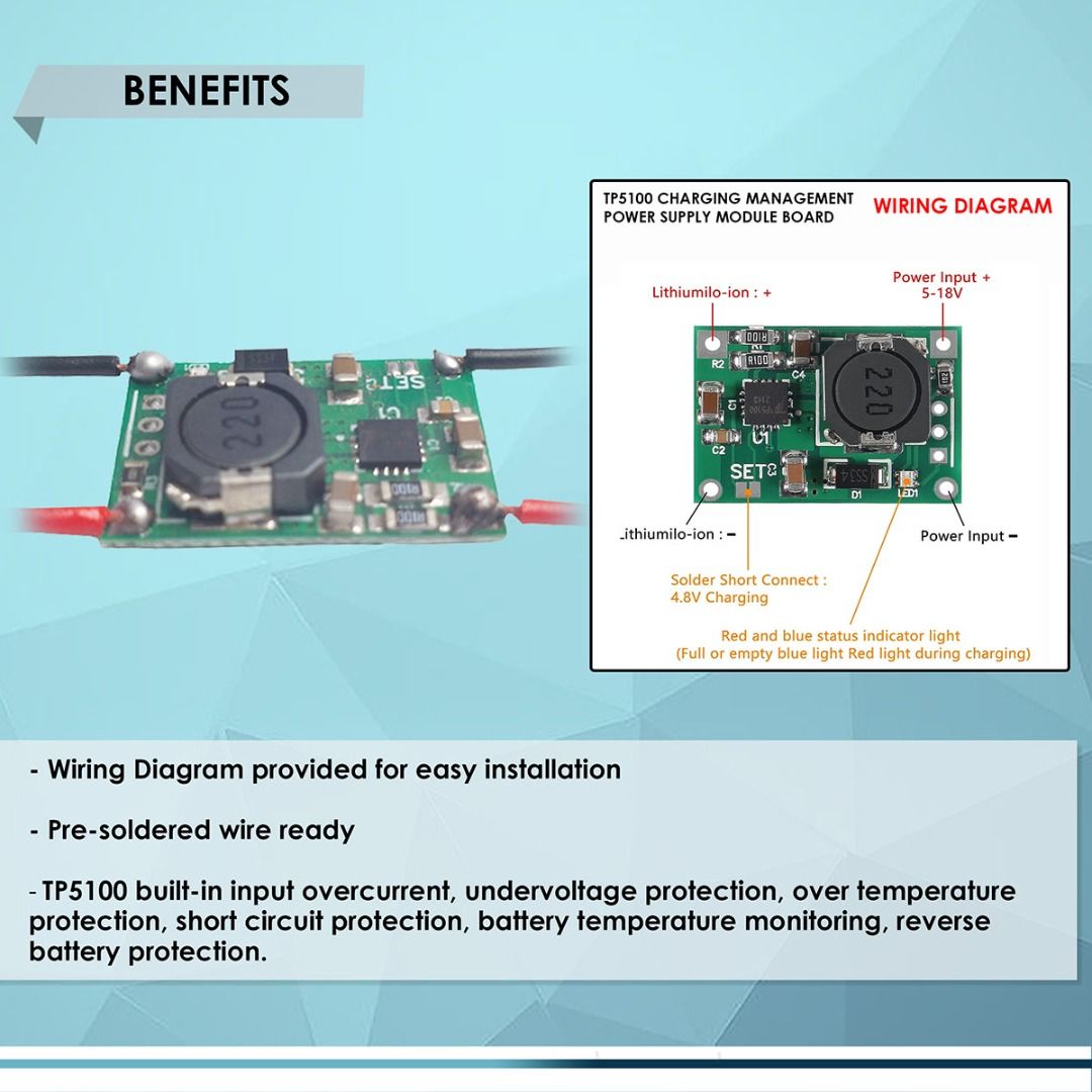 TP5100 with WIRE 4.2V 8.4V 2A, CHARGING MANAGEMENT POWER SUPPLY MODULE ...