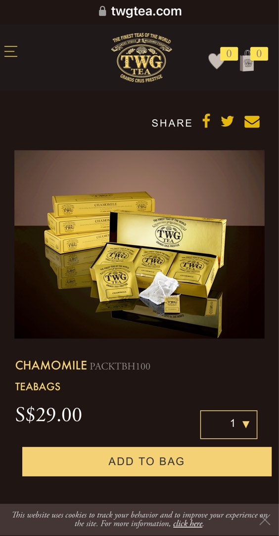 TWG Chamomile (15 cotton tea bags), Food & Drinks, Beverages on Carousell