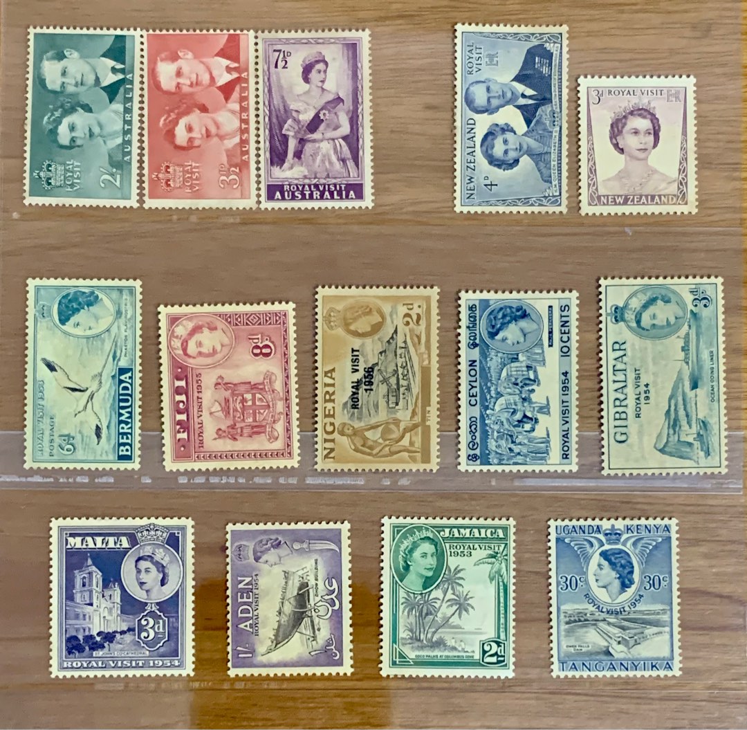UK Commonwealth ROYAL VISIT 1954 series of stamps colonies visited by ...