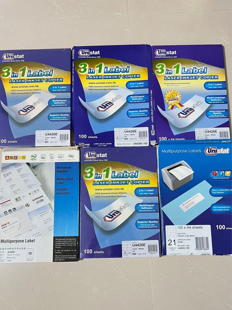 Unistat 3 in 1 label for Laser, injection and copier, 興趣及遊戲, 手作＆自家設計 ...