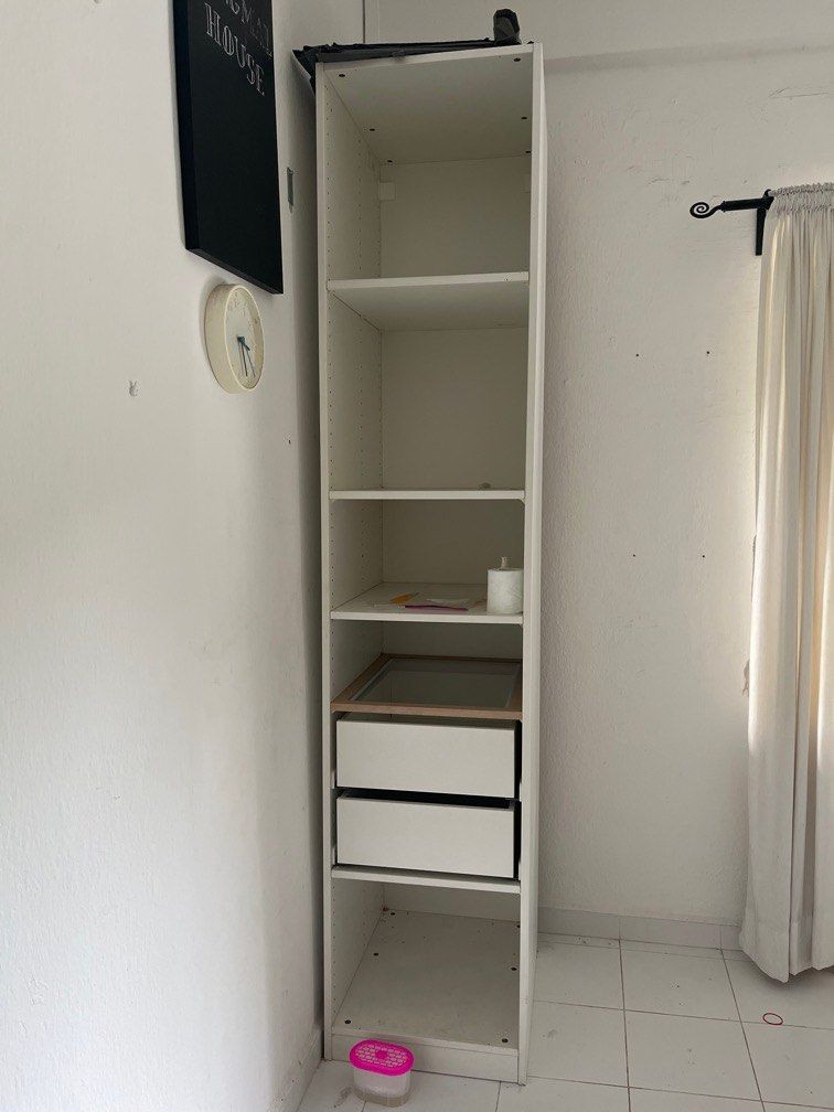 Used tall PAX open wardrobe with glass shelf and drawers, Furniture ...
