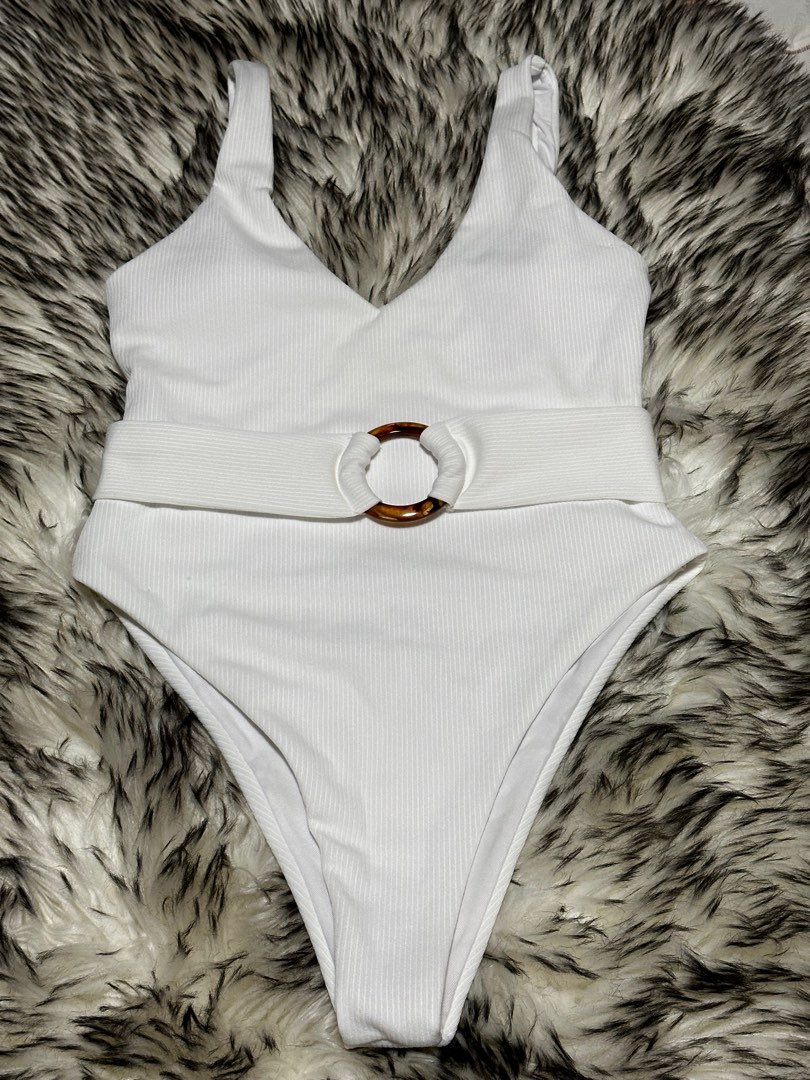 White Onepiece, Women's Fashion, Swimwear, Bikinis & Swimsuits on Carousell