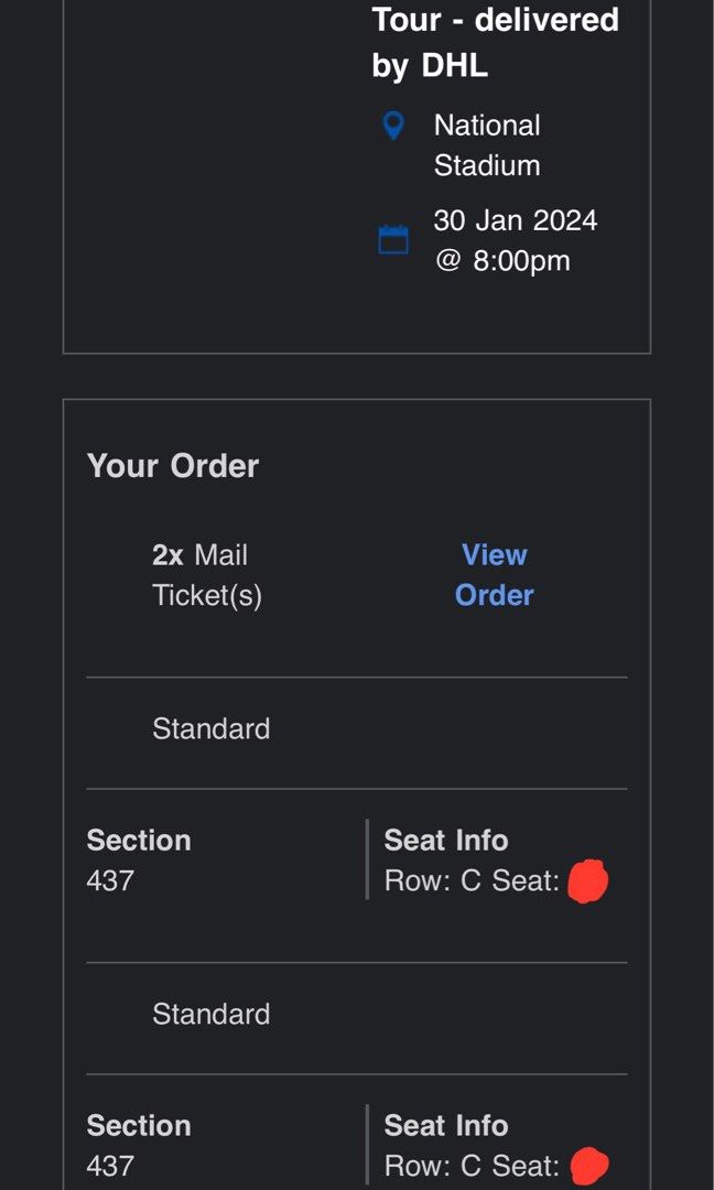 [WTS] 2x CAT 4 - PHYSICAL TICKET - Section 437 Front Row C - 30 Jan ...