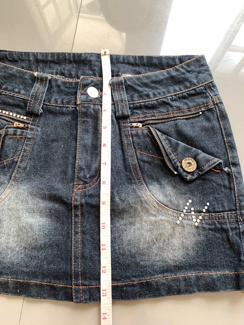 y2k grunge rare rhinestones n mini micro denim skirt on Carousell
