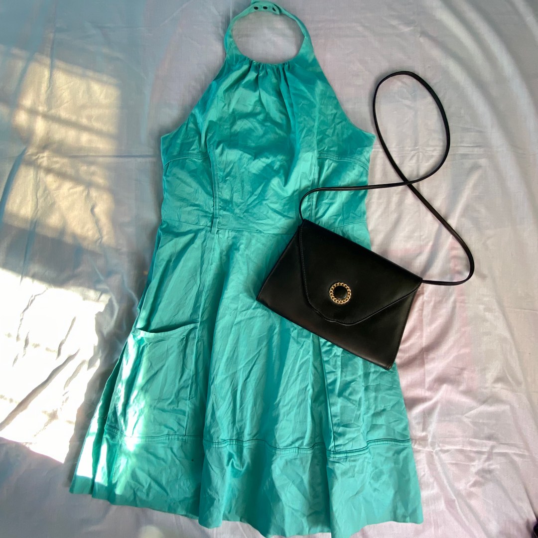 y2k teal green halter midi dress, Women's Fashion, Dresses & Sets ...