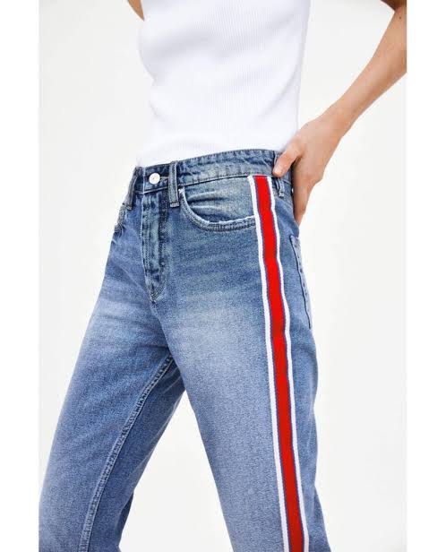 Zara TRF Red Stripe Mom Jeans on Carousell