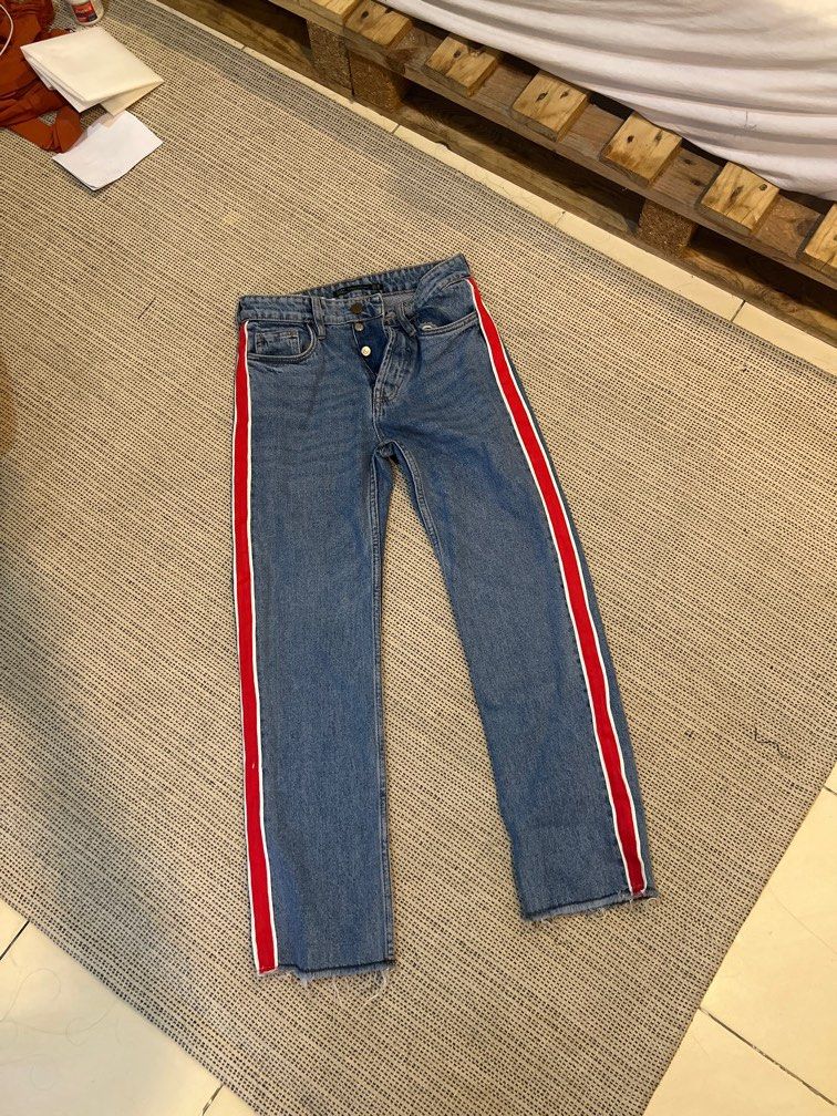 Zara TRF Red Stripe Mom Jeans on Carousell