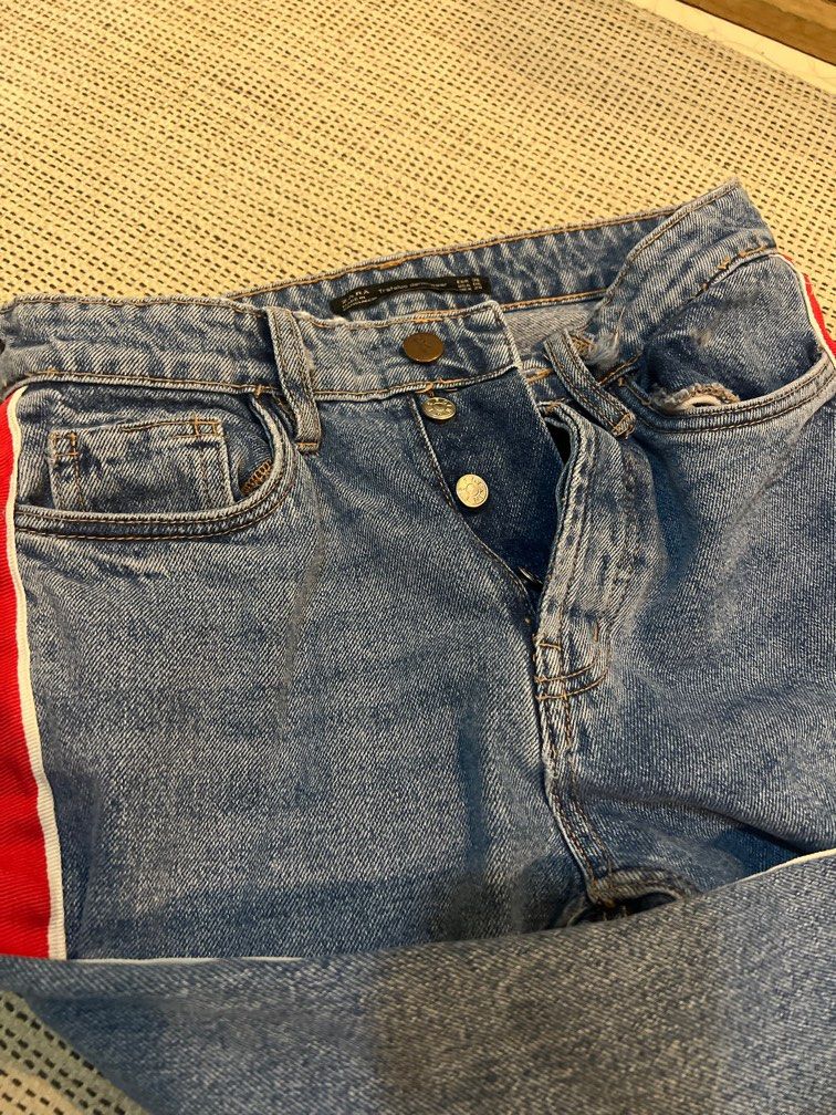 Zara TRF Red Stripe Mom Jeans on Carousell