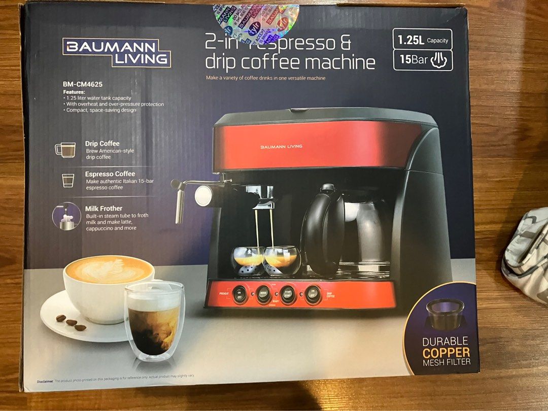 2-in-1 Expresso & Drip Coffee Machine with Milk Frother - Baumann ...