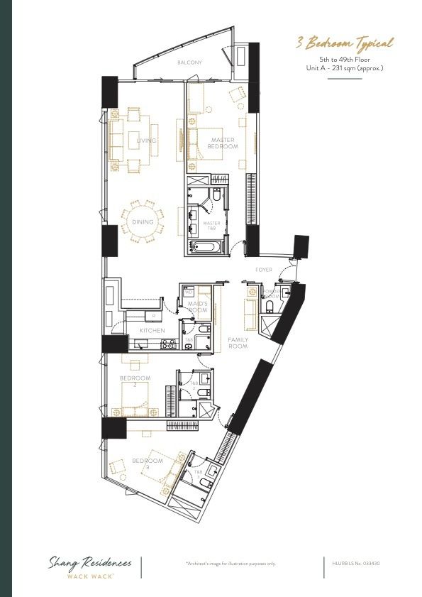 220k/sqm 3 Bedroom with parking at Shang Residences at Wack Wack ...