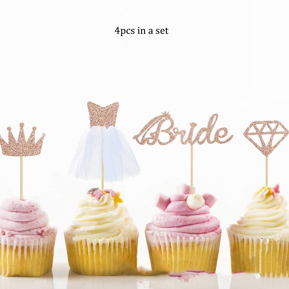 4pcs/set Glitter Bride To Be Cupcake Toppers with Diamond,. Crown ...