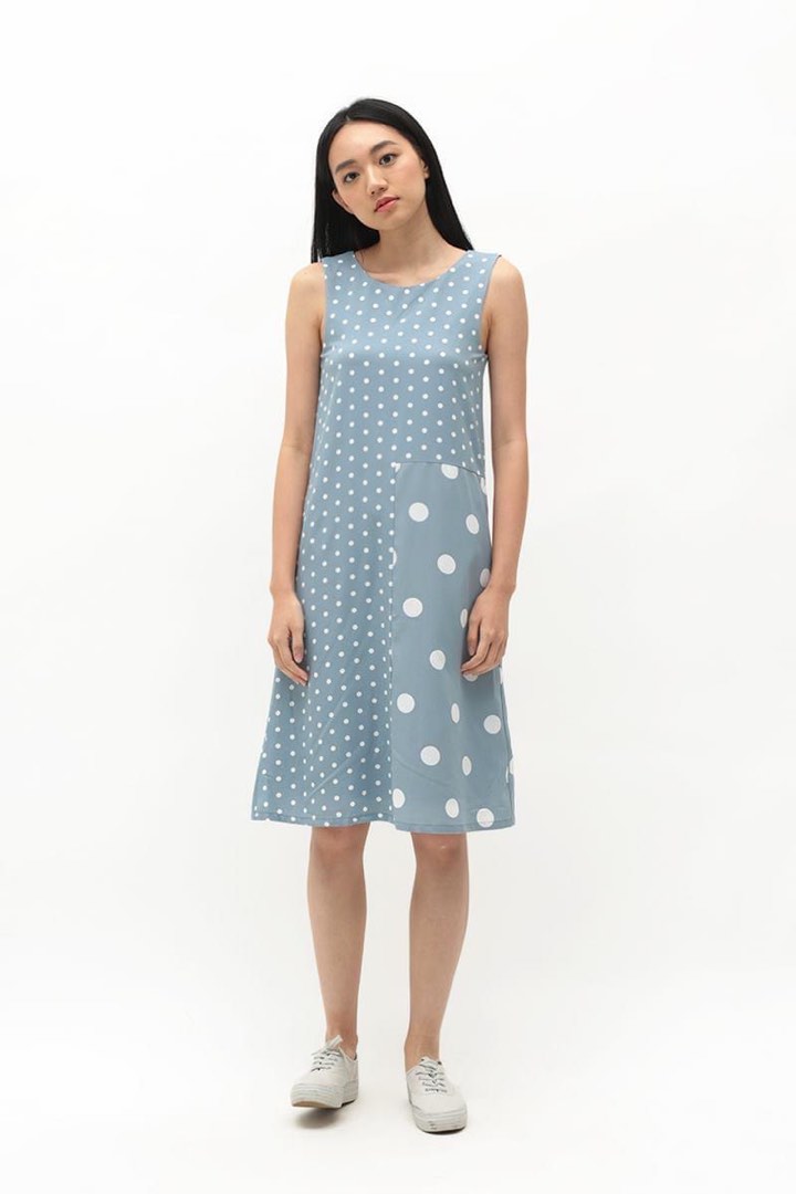A for Arcade Dot To Dot Midi Dress in Dusk Blue, Women's Fashion ...