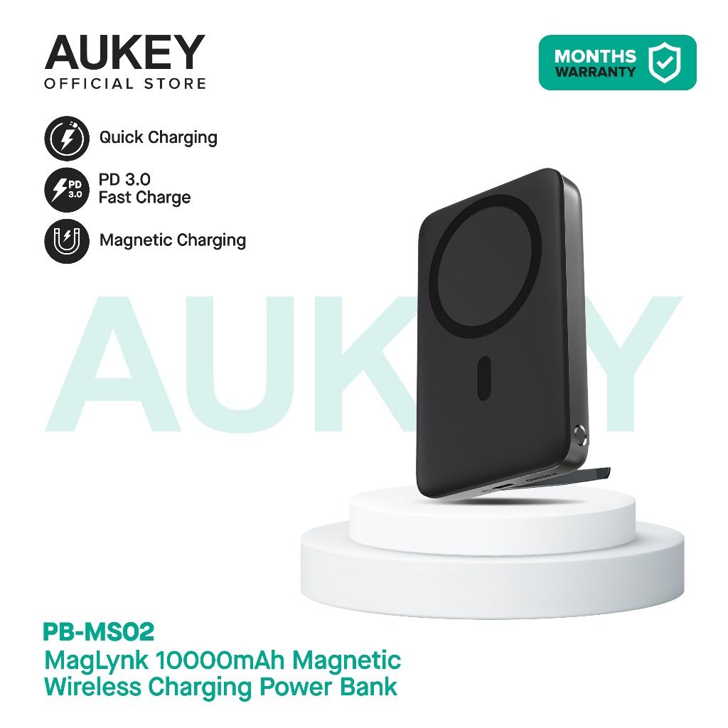 Aukey PB-MS02 MagLynk 10000mAh Magnetic Wireless Charging PB, Mobile ...