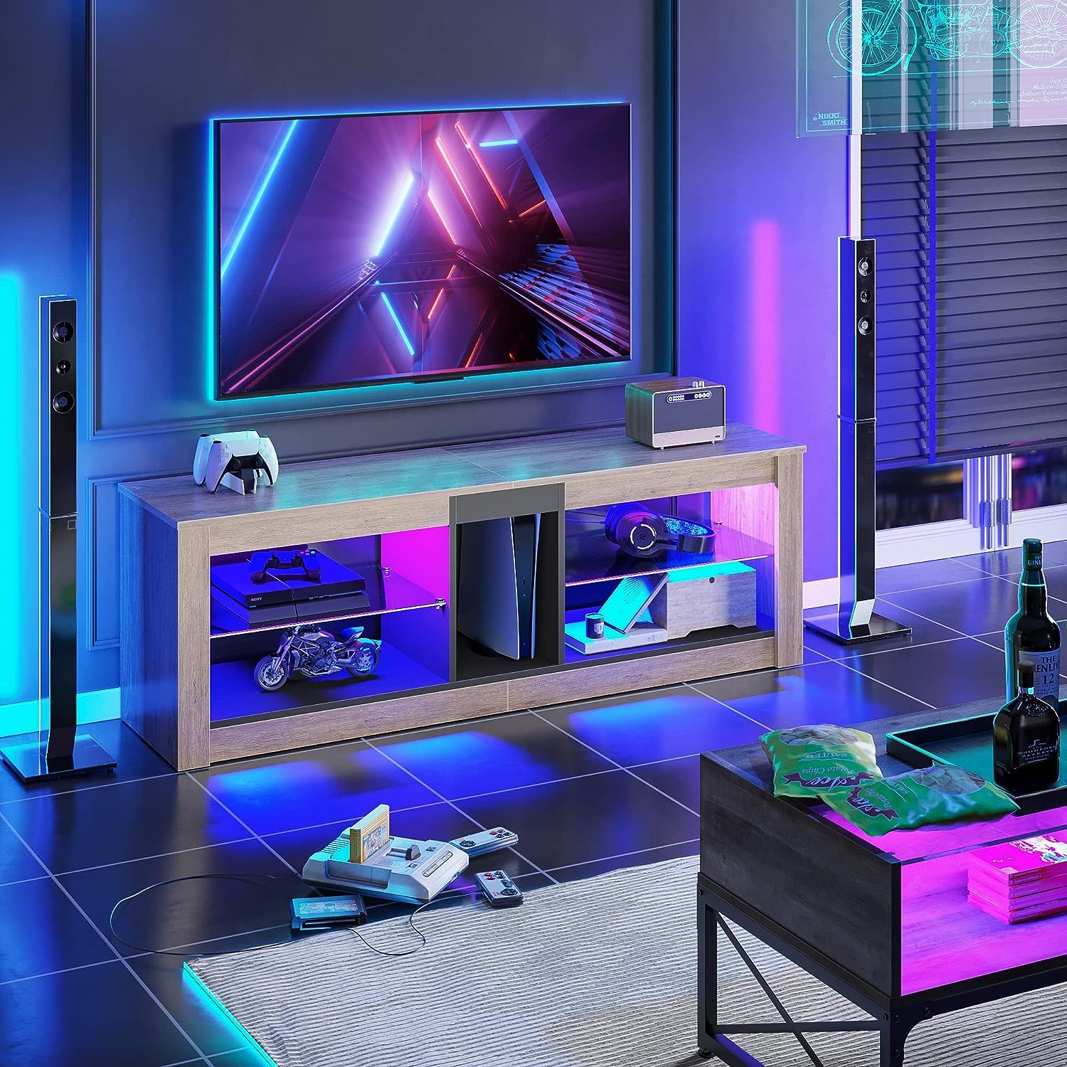Bestier Entertainment Center LED Gaming TV Stand for 55+ Inch TV ...