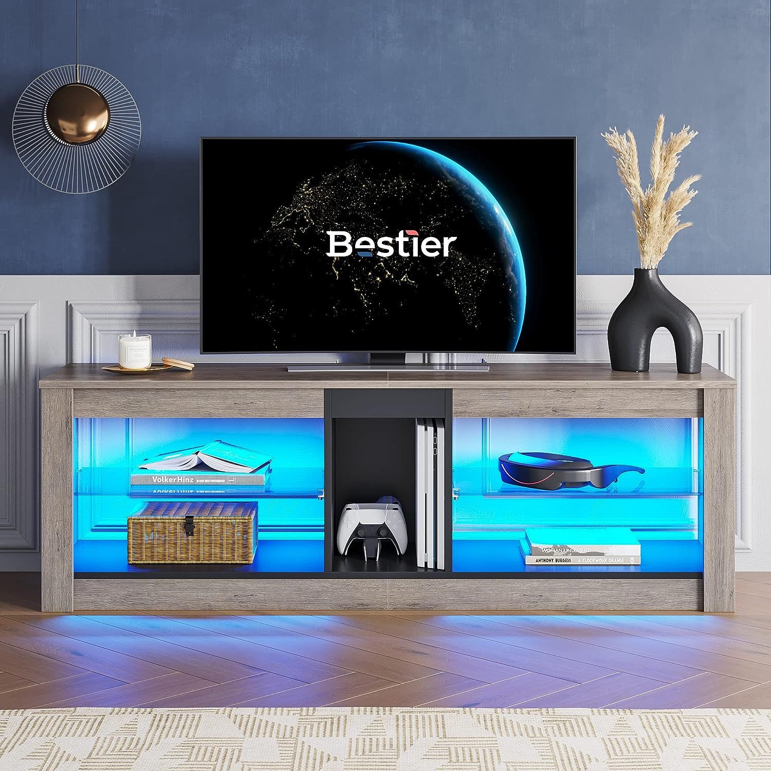 Bestier Entertainment Center LED Gaming TV Stand for 55+ Inch TV ...