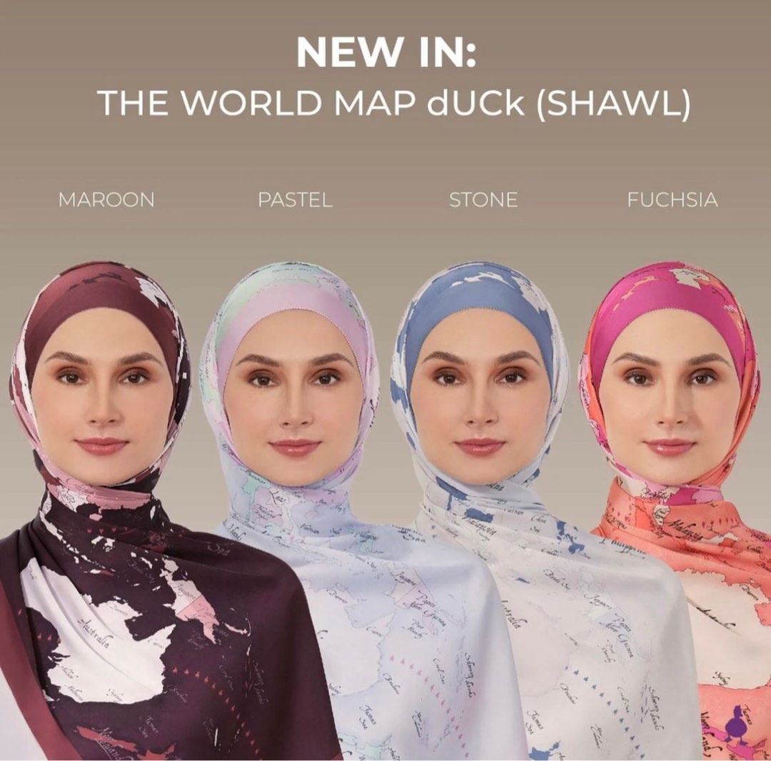 BNIB The World Map dUCk Shawls in Stone and Pastel, Women's Fashion ...