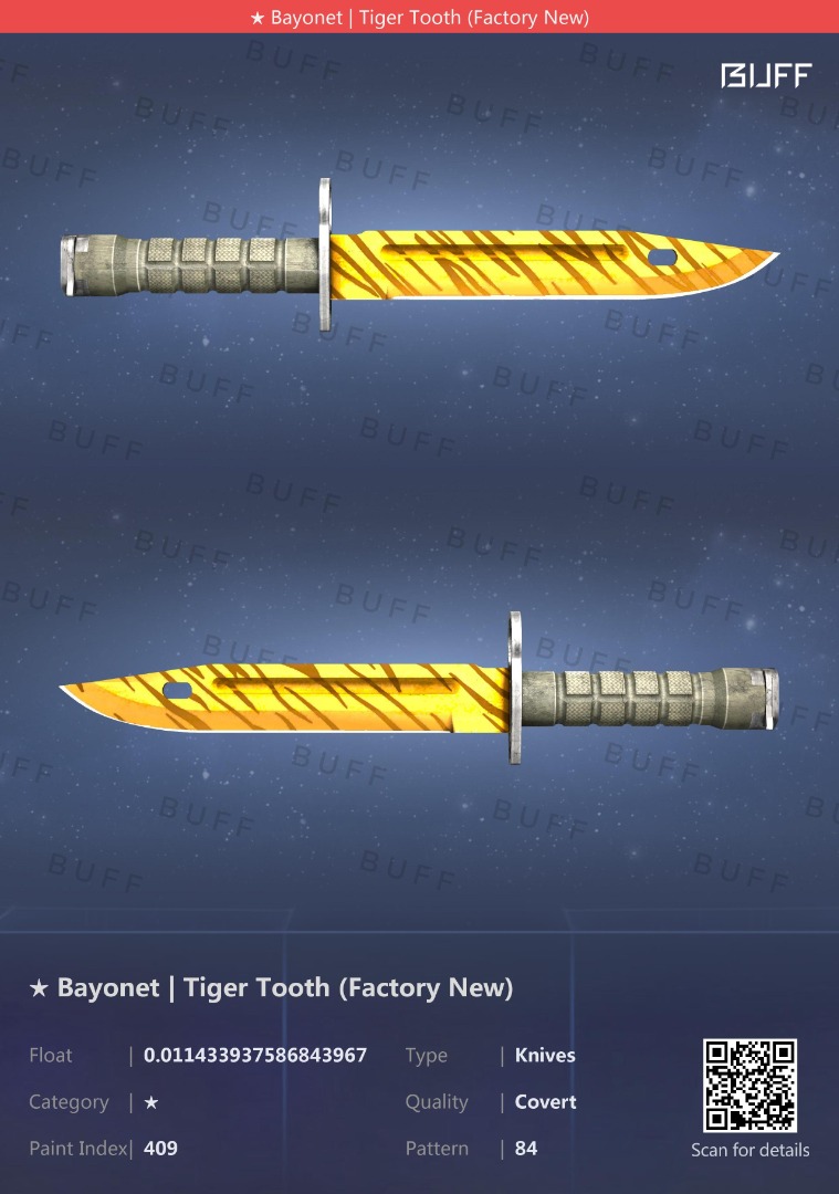 CSGO Bayonet | Tiger Tooth (Factory New) CS2, Video Gaming, Gaming ...