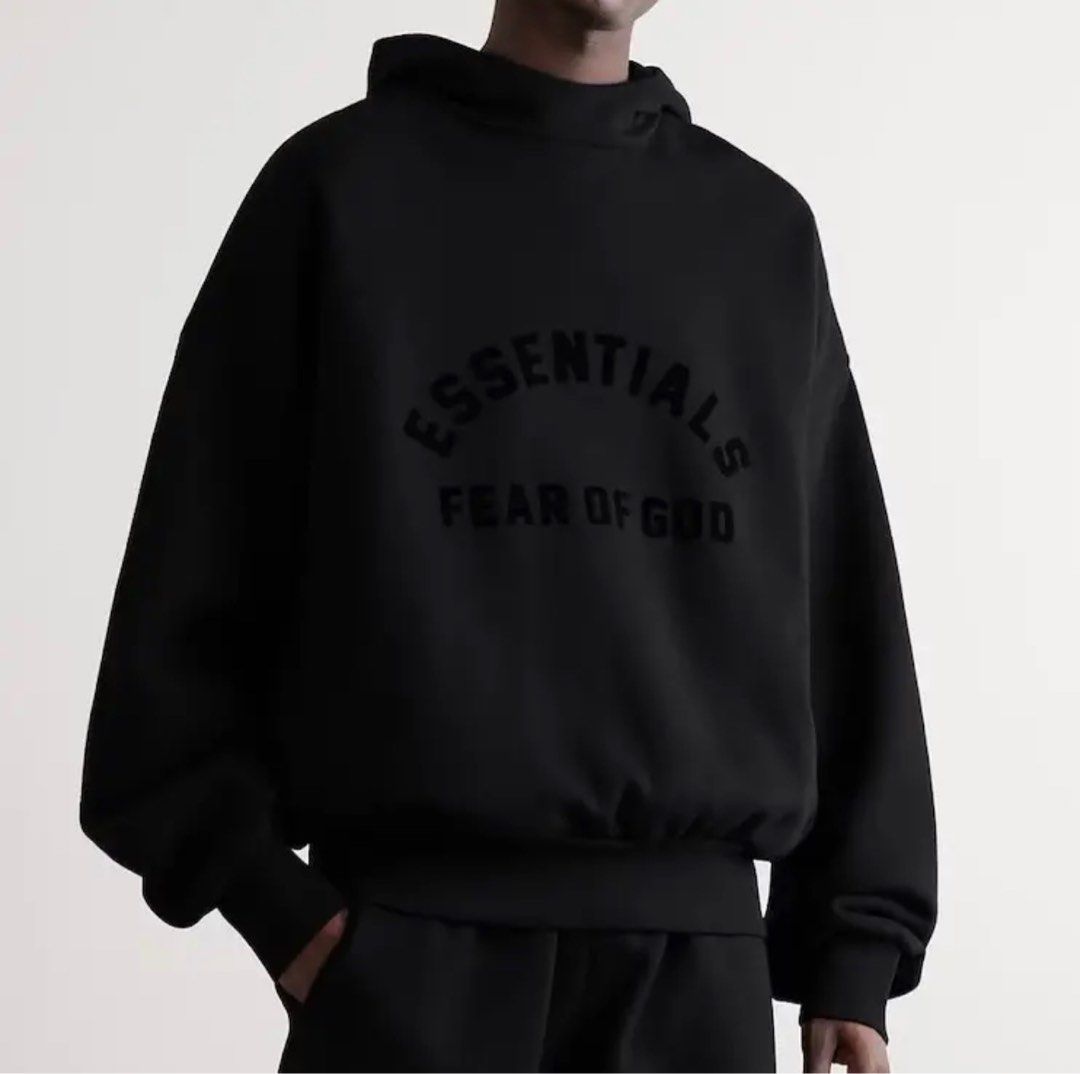Essentials FOG SS23 Jet Black Hoodie, Men's Fashion, Tops & Sets ...