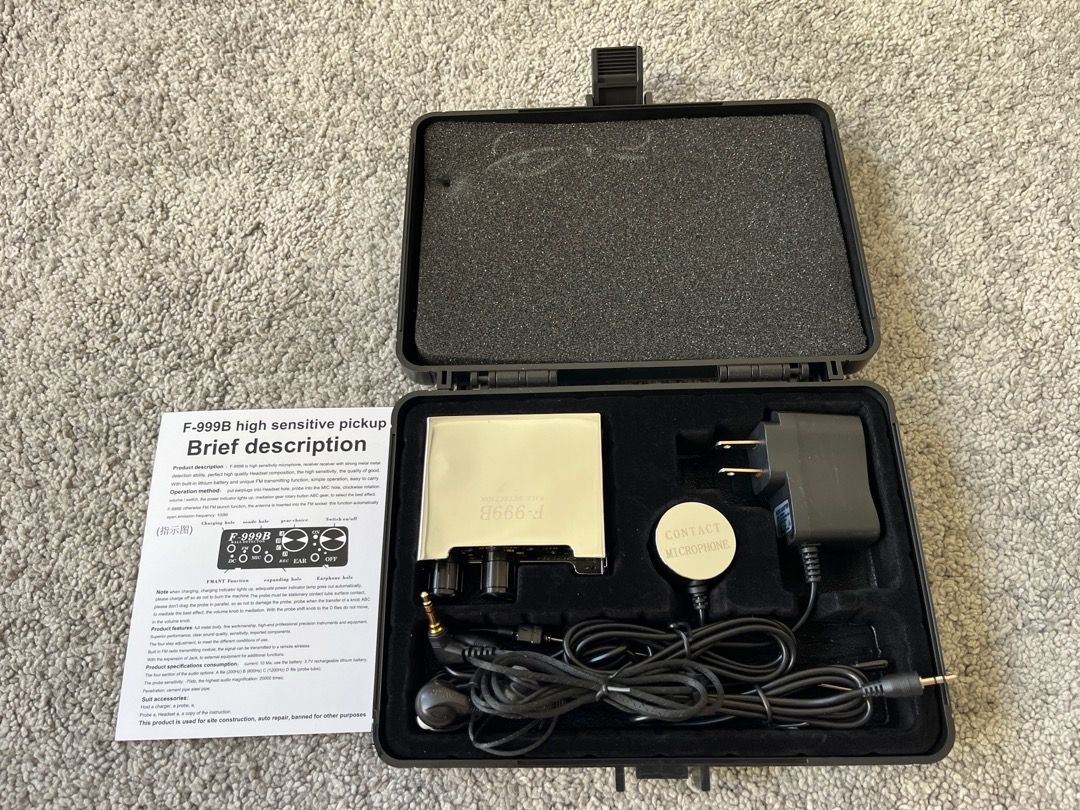 F999B Super Sensitive Listen Thru-Wall Contact/Probe Microphone ...
