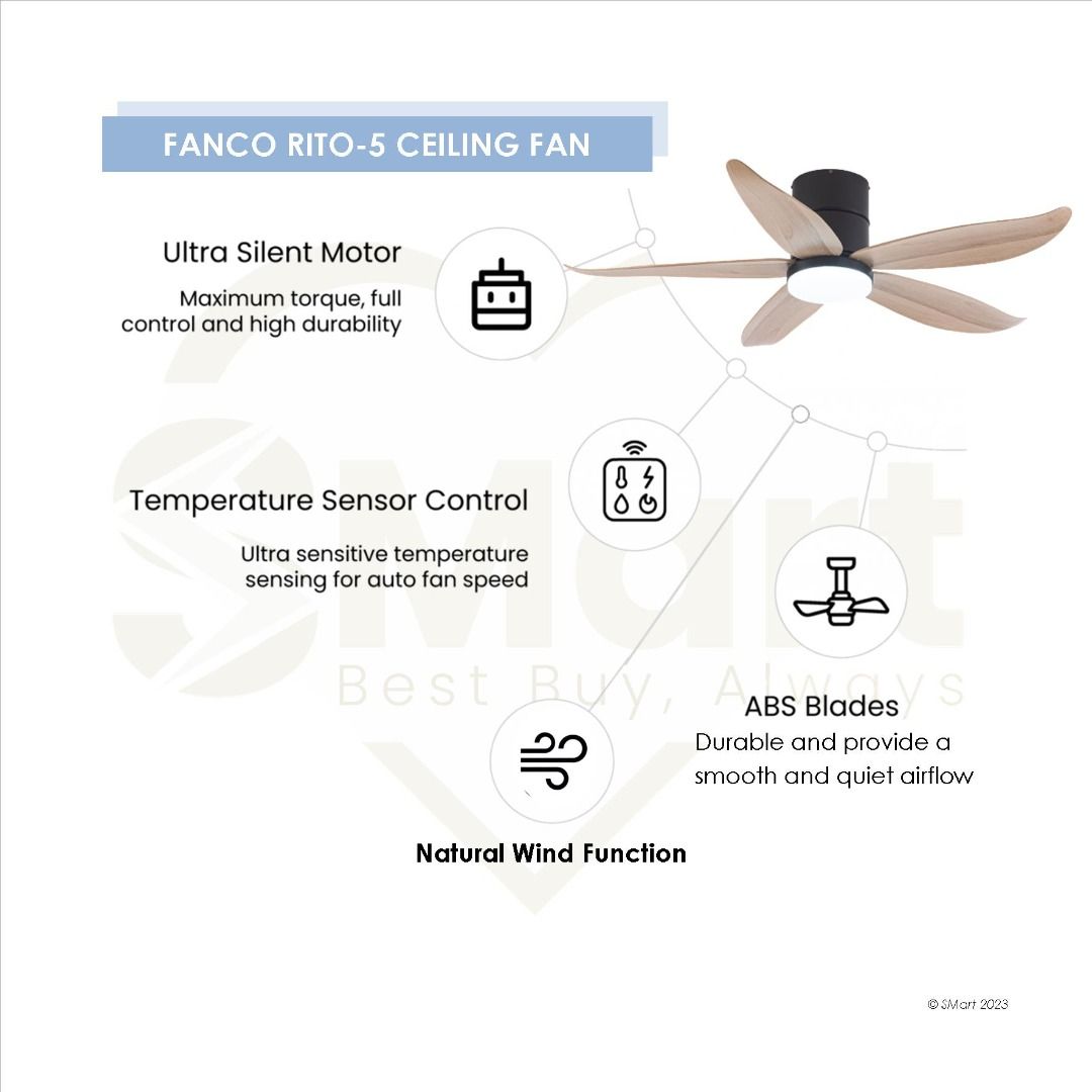 Fanco Rito 5 Smart Wifi DC Motor Ceiling Fan with Remote Control & LED ...