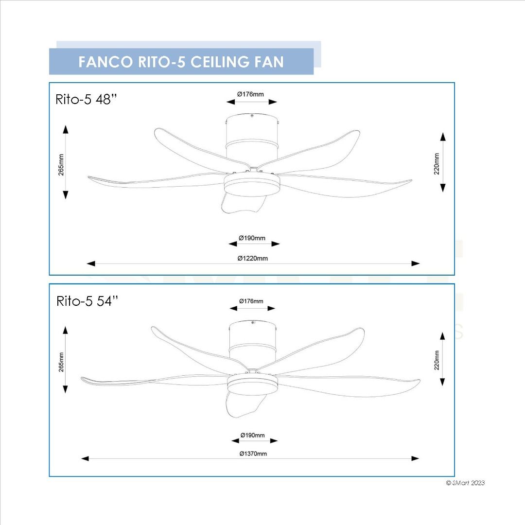 Fanco Rito 5 Smart Wifi DC Motor Ceiling Fan with Remote Control & LED ...