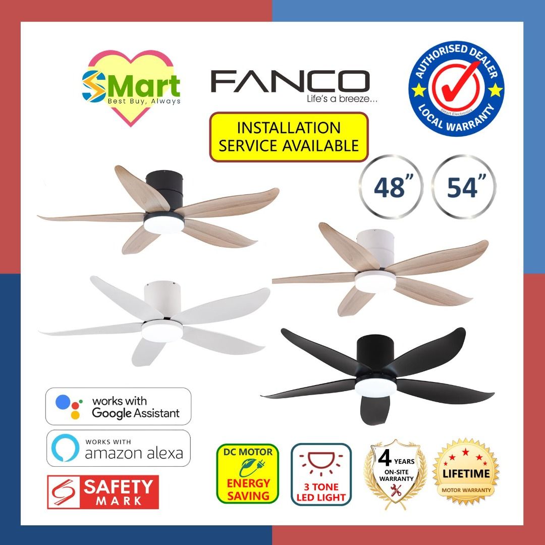 Fanco Rito 5 Smart Wifi DC Motor Ceiling Fan with Remote Control & LED ...
