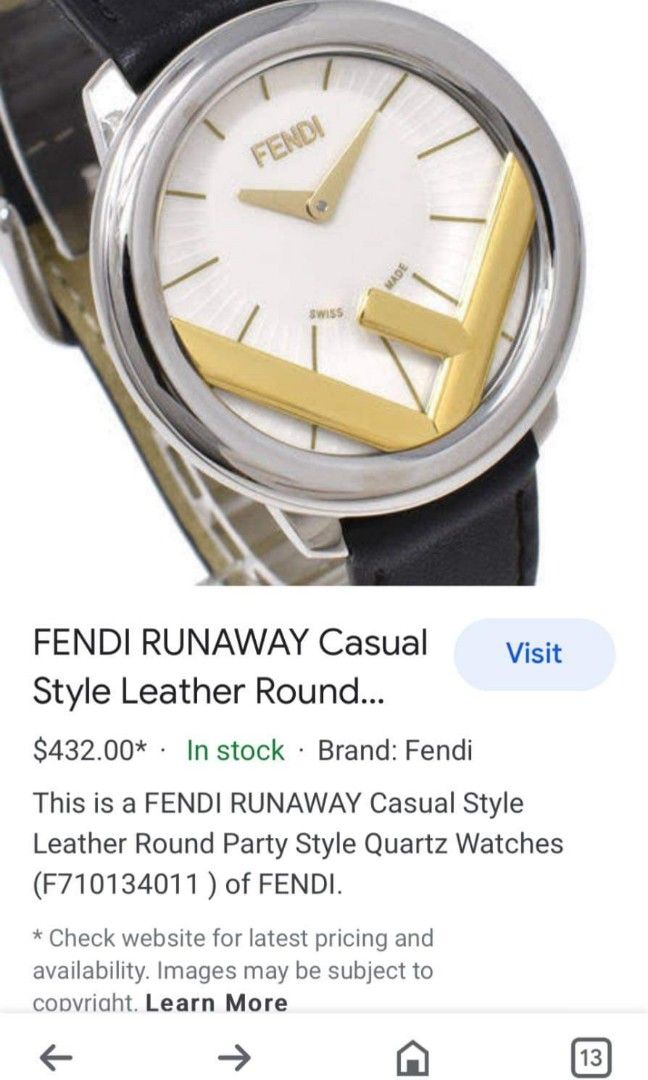 Fendi Runaway Ladies, Women's Fashion, Watches & Accessories, Watches ...