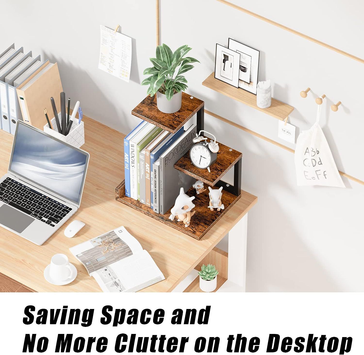 Gannyfer Wood Desktop Shelf - Freestanding Small Bookshelf Desk ...